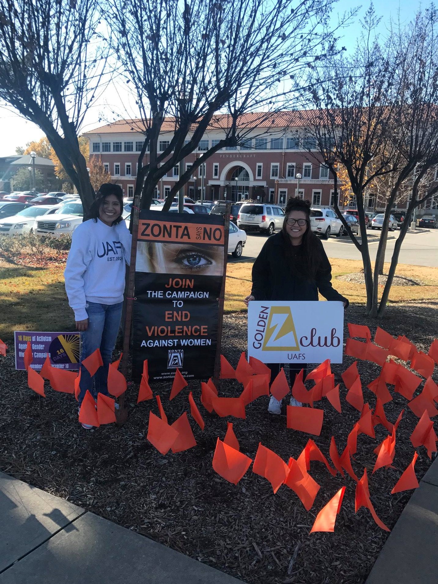 Golden Z Club UAFS installs Zonta Says NO display – Join us in saying NO